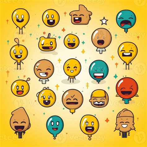 Set Of Cartoon Faces Expressions Face Emojis Stickers Emoticons