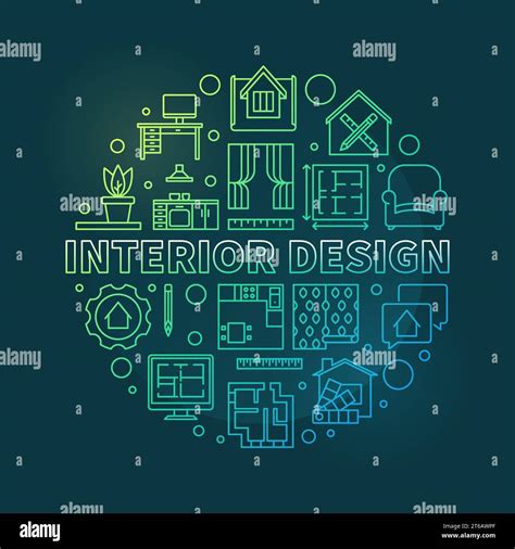 Interior Design Vector Round Concept Colored Modern Linear Illustration Stock Vector Image And Art