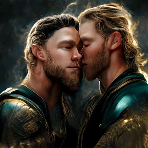 Two Men Kissing — Chris Hemsworth As Thor The God Of Midjourney