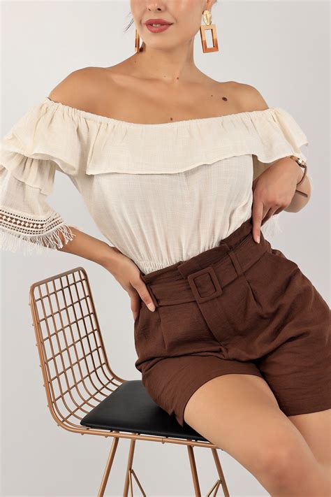 Bej Dantelli Katlı Yaka Keten Bluz 127989 Modamızbir Modamizbir Com