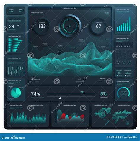 futuristic dashboard design with charts planet and graphs hud data