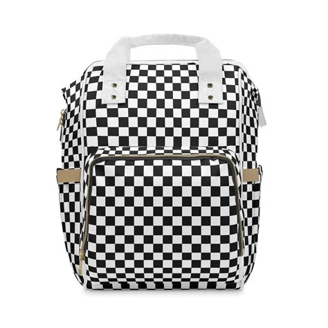 Checkered Diaper Backpack Black White Check Bag For Diapers And Moms T