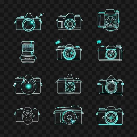 Premium Psd Psd Of Various Of Camera Icons With Sparkling Neon Glow In Dot Outline Y2k