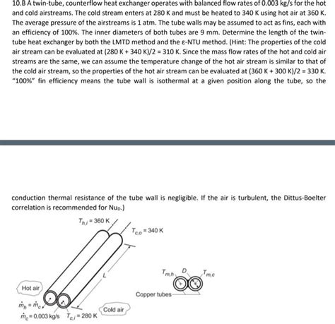 Solved B A Twin Tube Counterflow Heat Exchanger Operates Chegg