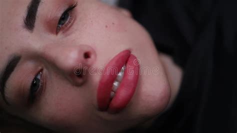 Beautiful Lips Of A Girl Wearing Permanent Makeup Stock Video Video