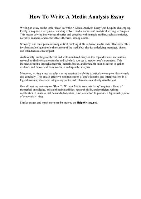 How To Write A Media Analysis Essay. Ripon College | PDF