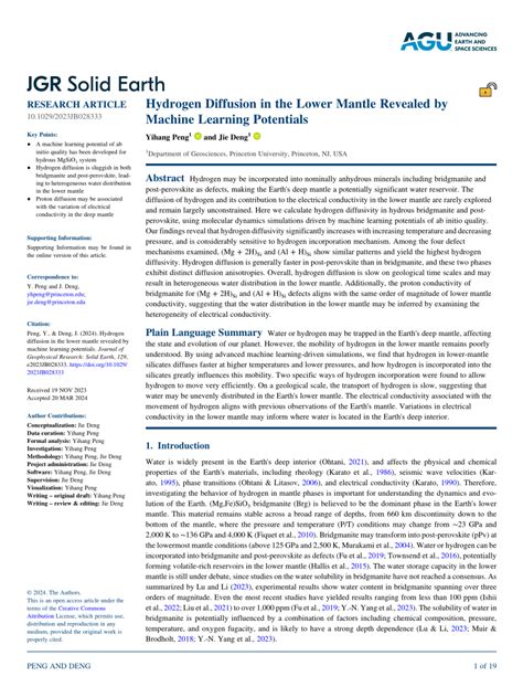 Pdf Hydrogen Diffusion In The Lower Mantle Revealed By Machine Learning Potentials
