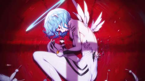 Rei Ayanami Angelic Lilith Wings Vivid Red Background Wallpaper Free