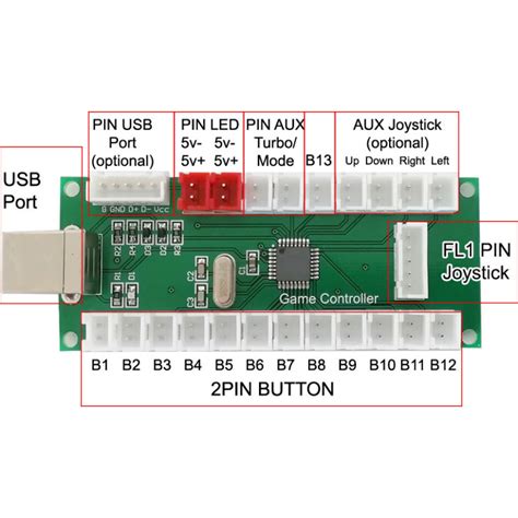 Zero Delay Controller With Wiring And Usb Cable For Arcade And Sanwa