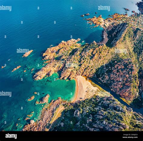 Top Down View Of Li Cossi Beach Spectacular Summer Scene Of Costa