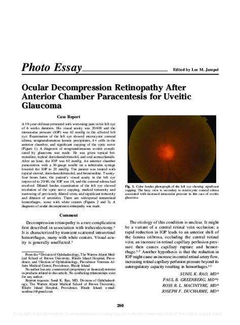 Pdf Ocular Decompression Retinopathy After Anterior Chamber Paracentesis For Uveitic Glaucoma