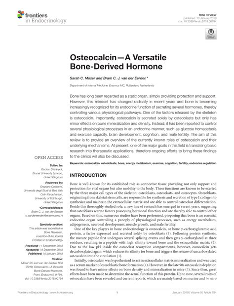 Pdf Osteocalcin—a Versatile Bone Derived Hormone