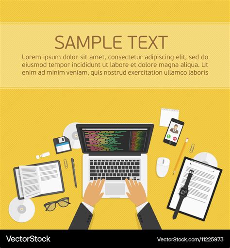 Programmer Workplace Banner Top View Royalty Free Vector