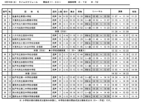 「第78回千葉県合唱コンクール」タイムスケジュール 千葉県合唱連盟