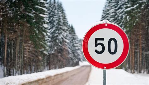 Round Traffic Sign 50 Km H Maximum Speed Limit For Speeding Vehicles