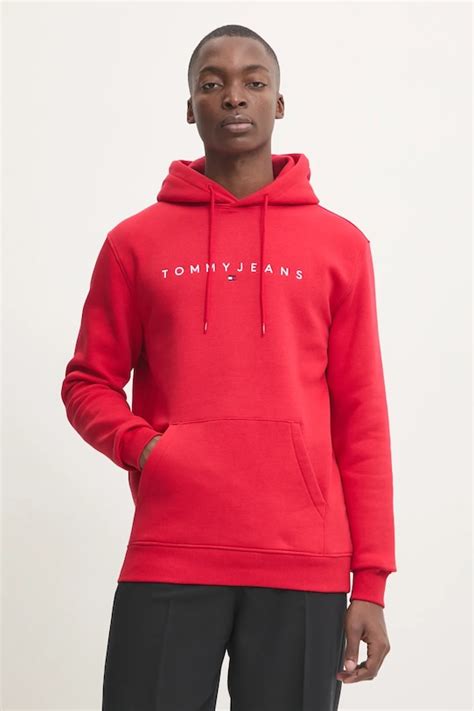 Pulover Tommy Jeans Moški Rdeča Barva S Kapuco Dm0dm20746 Kupite