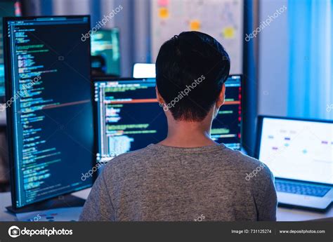 Indian Software Development Working Coding Computer Screen Flowchart
