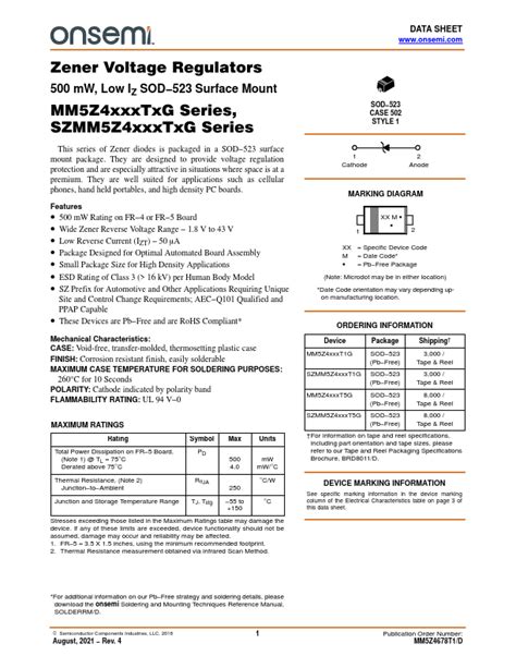 Mm5z4708t1g Regulators Datasheet On Semiconductor Download Pdf And Specs