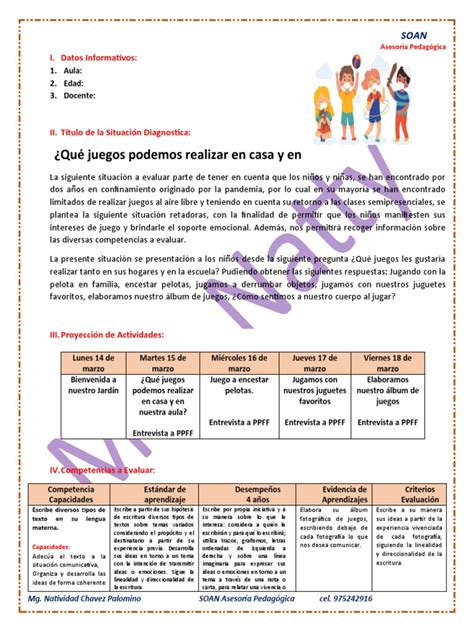 Zzz4años Planificacion De La Evaluacion Diagnostica Ciclo Ii Pdf