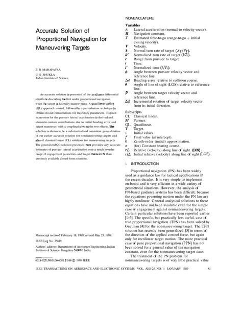 Pdf Accurate Solution Of Proportional Navigation For Maneuvering Targets