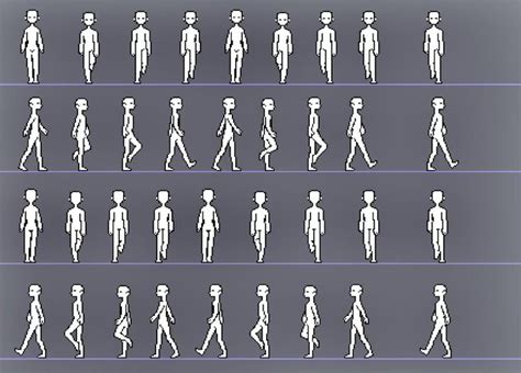 Pixel Character Walking Animation Template Figur Tegning Reference