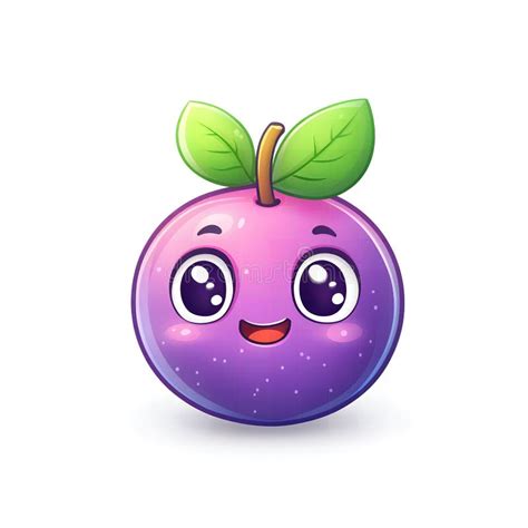 Adorable Cartoon Purple Fruit Character Design Happy Smiling Berry Illustration Stock