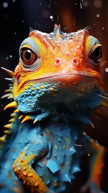 Premium Photo Brightly Colored Lizard With A Blue Body And Yellow Head Generative Ai