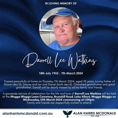 Late Darrell Lee Watkins Alan Harris Mcdonald