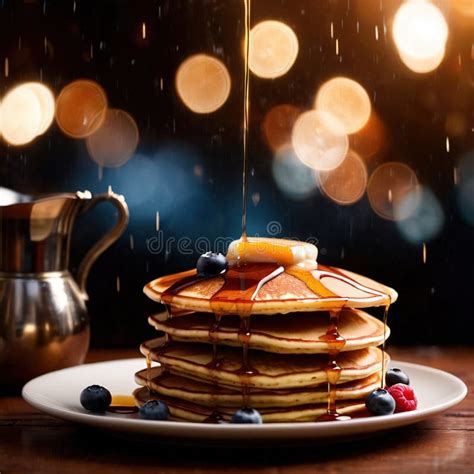 Pancake Flat Dessert Cake Bread For Breakfast Stacked With Syrup Stock Illustration