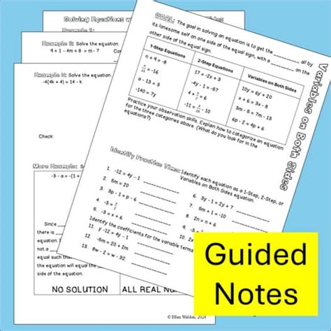 Solving Multi Step Equations Variables On Both Sides Notes Practice