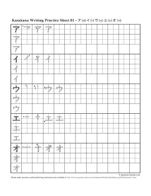 Katakana Writing Practice Sheet Blank Fillable Template Fill Out