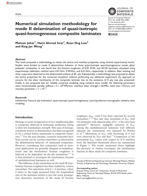 Pdf Numerical Simulation Methodology For Mode Ii Delamination Of Quasi Isotropic Quasi