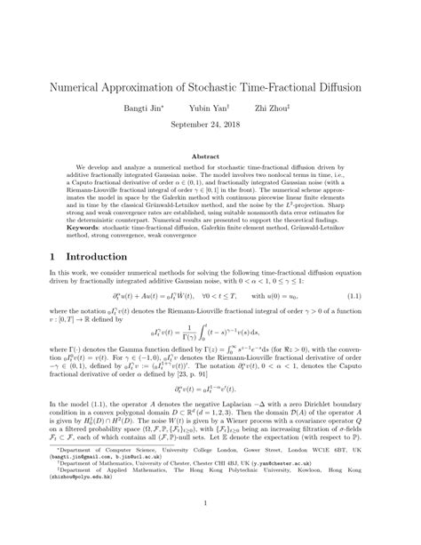 Pdf Numerical Approximation Of Stochastic Time Fractional Diffusion