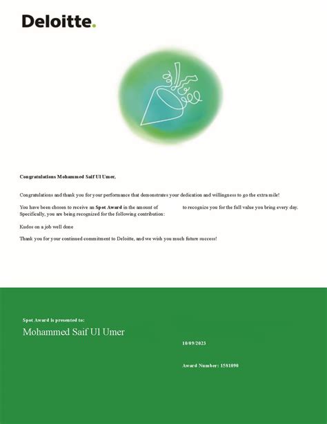 Oneyearatdeloitte Professionalmilestone Spotaward Mohammed Saif Ul