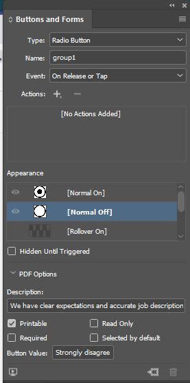 radio buttons built same way behaving differently adobe product