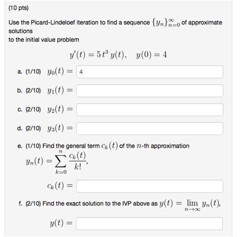 solved use the picard lindeloef iteration to find a sequence