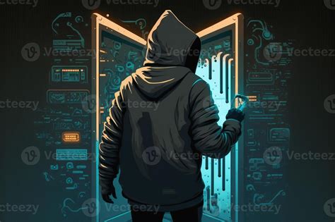 illustration of a hacker attempting to break into a digital system but