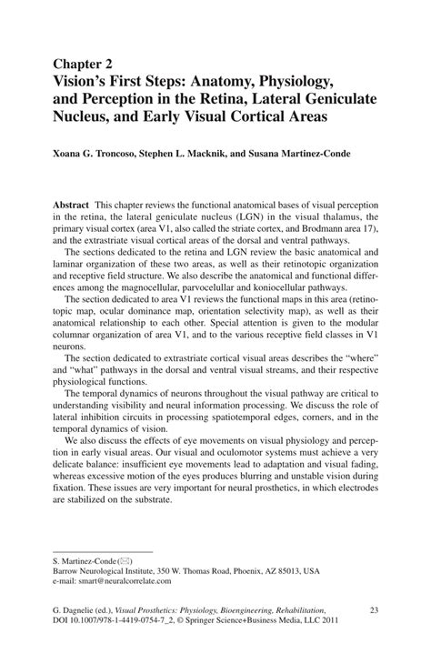 Pdf Visions First Steps Anatomy Physiology And Perception In The