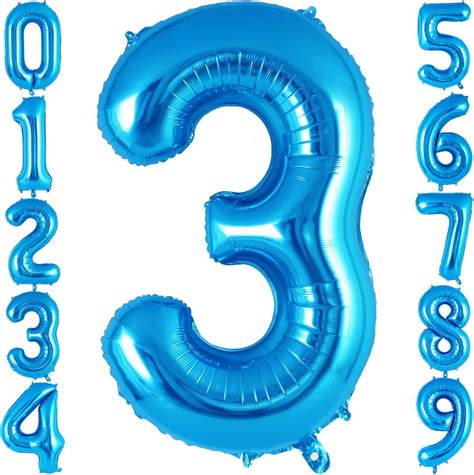 Blue Number 3 Balloon 40 Inch Big Large Foil Helium Number