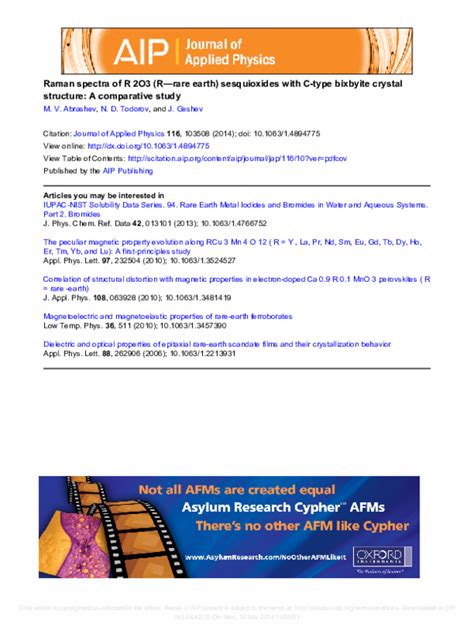 Pdf Raman Spectra Of R2o3 R—rare Earth Sesquioxides With C Type