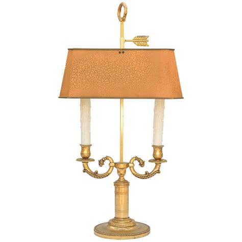 Gilt Bronze Lamp With Rectangular Bouillotte Shade In Orange For Sale