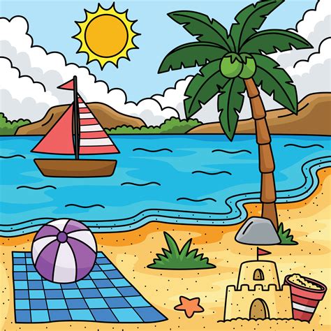 Playa Verano De Colores Dibujos Animados Ilustración 27584487 Vector En