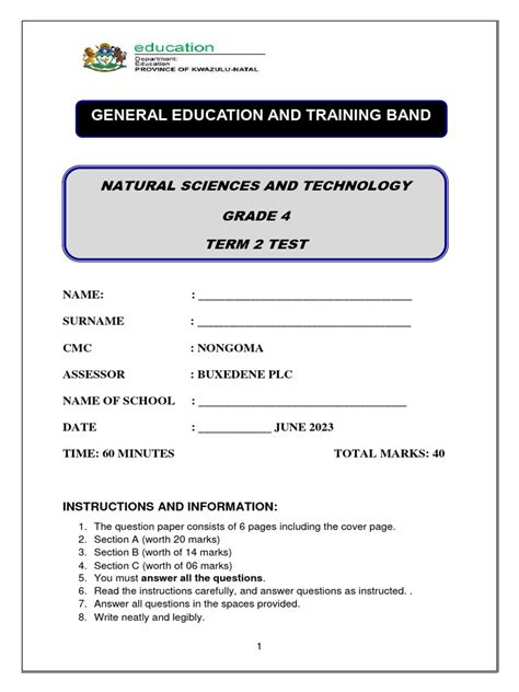 Natural Sciences And Technology Grade 4 Term 2 Test Pdf Liquids Water