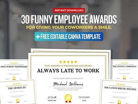 30 Funny Employee Awards Printable Funny Office Awards Certificate