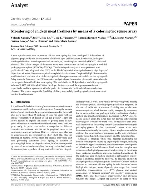 Pdf Monitoring Of Chicken Meat Freshness By Means Of A Colorimetric Sensor Array