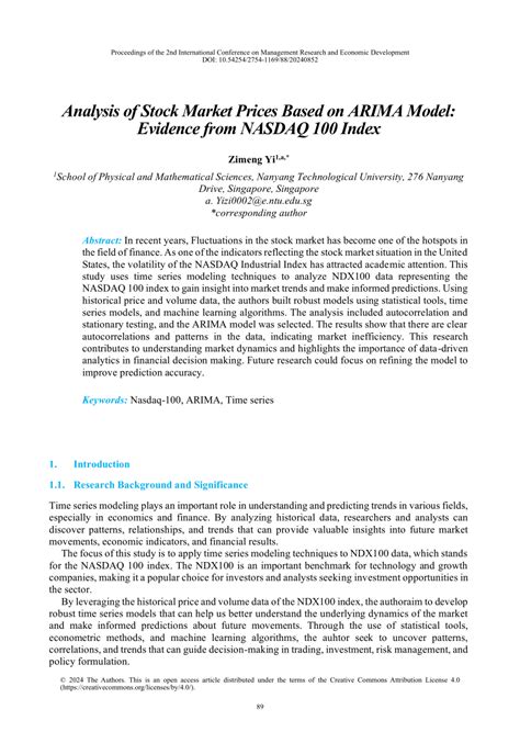 Pdf Analysis Of Stock Market Prices Based On Arima Model Evidence From Nasdaq 100 Index