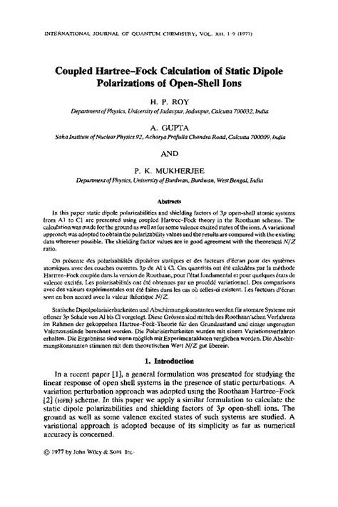 Pdf Coupled Hartree Fock Calculation Of Static Dipole Polarizations