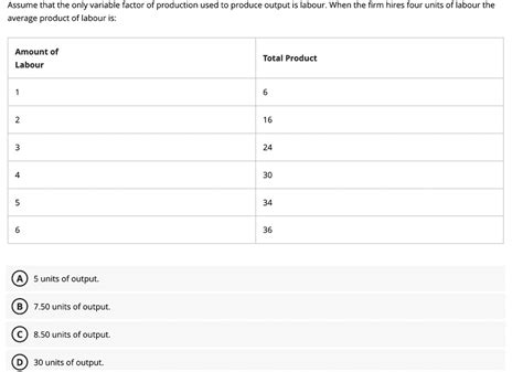 Solved Assume That The Only Variable Factor Of Production Used To