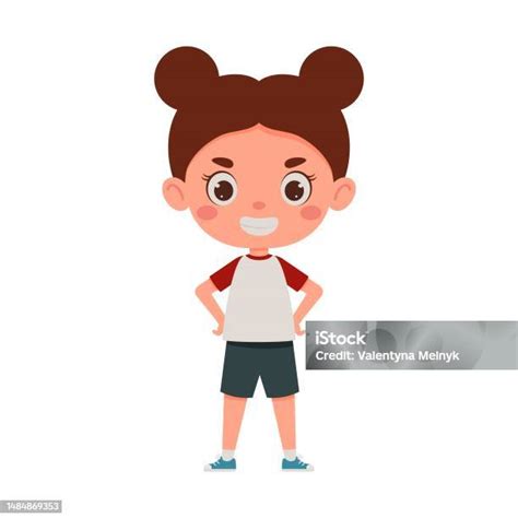 귀여운 아이 행복 한 소녀 미소입니다 만화 여학생 캐릭터 쇼 표정 벡터 그림 감정에 대한 스톡 벡터 아트 및 기타 이미지 감정 개념 고등학교 이하 Istock