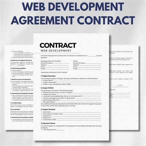 Editable Web Development Agreement Contract Template Client And Developer Terms Project Scope